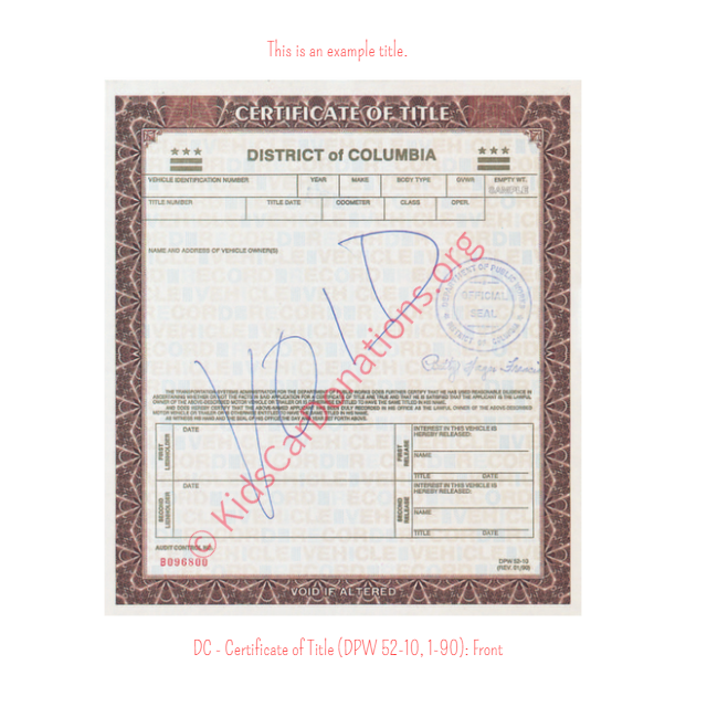 Washington, DC Vehicle Titles | Kids Car Donations