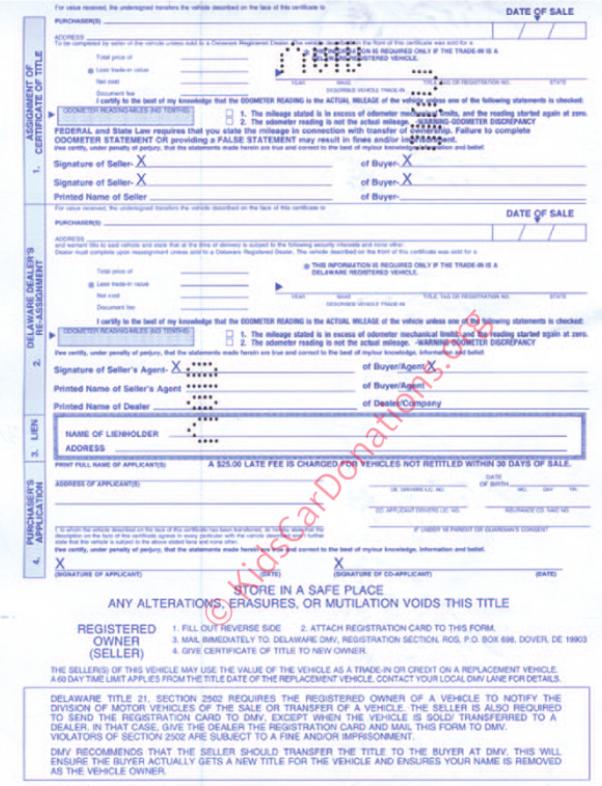 Delaware Vehicle Titles | Kids Car Donations