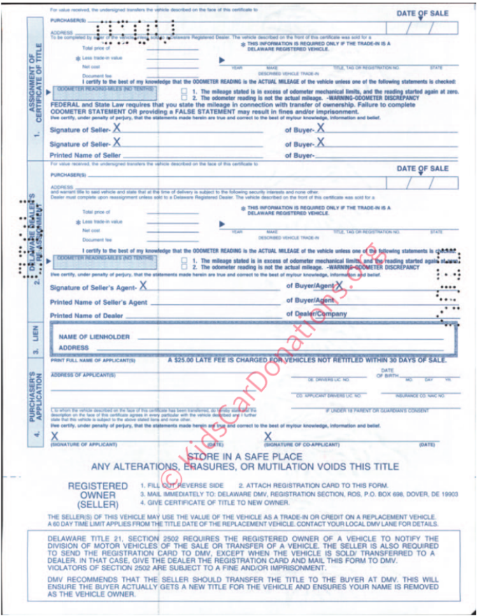 Delaware Vehicle Titles | Kids Car Donations