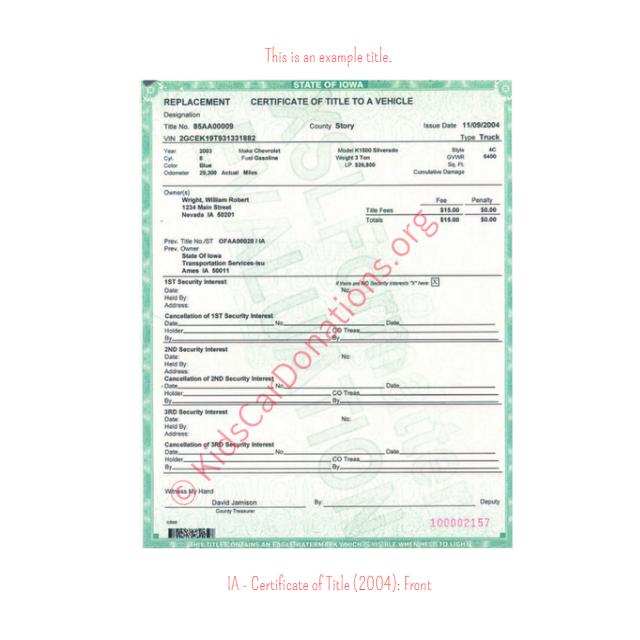 Iowa Vehicle Titles | Kids Car Donations