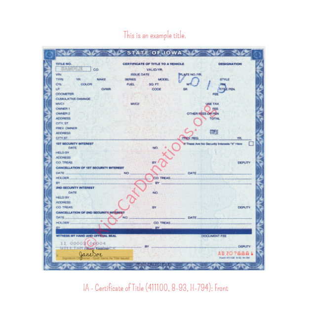 Iowa Vehicle Titles | Kids Car Donations