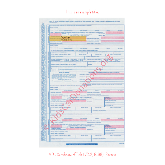 Maryland Vehicle Titles | Kids Car Donations