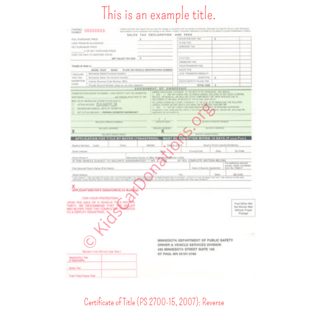 Minnesota Vehicle Titles | Kids Car Donations