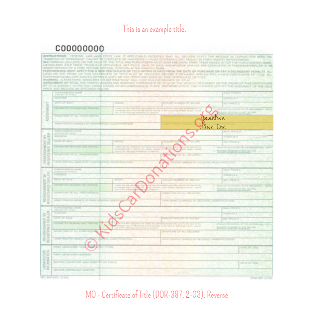 Missouri Vehicle Titles | Kids Car Donations