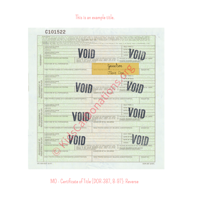 Missouri Vehicle Titles | Kids Car Donations