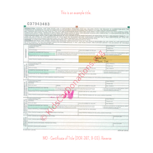 Missouri Vehicle Titles | Kids Car Donations