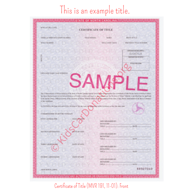 North Carolina Vehicle Titles | Kids Car Donations