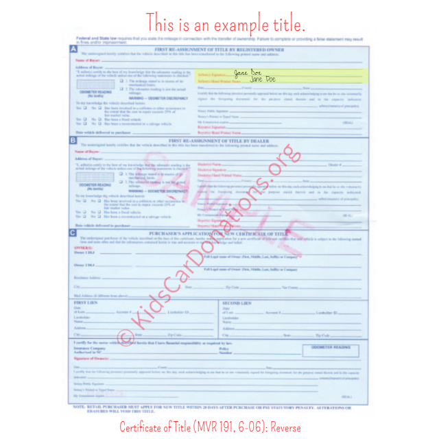 North Carolina Vehicle Titles | Kids Car Donations