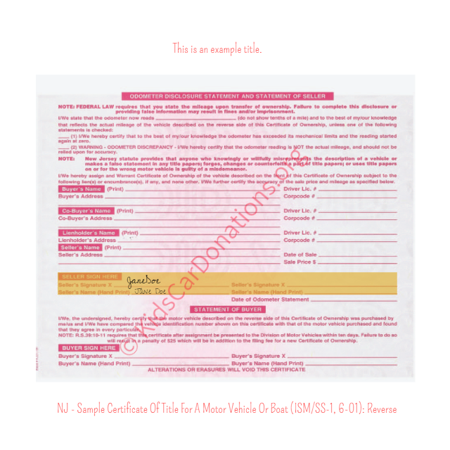 New Jersey Vehicle Titles | Kids Car Donations