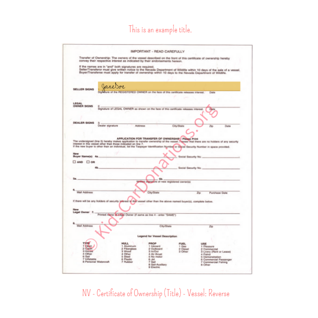 Nevada Vehicle Titles | Kids Car Donations