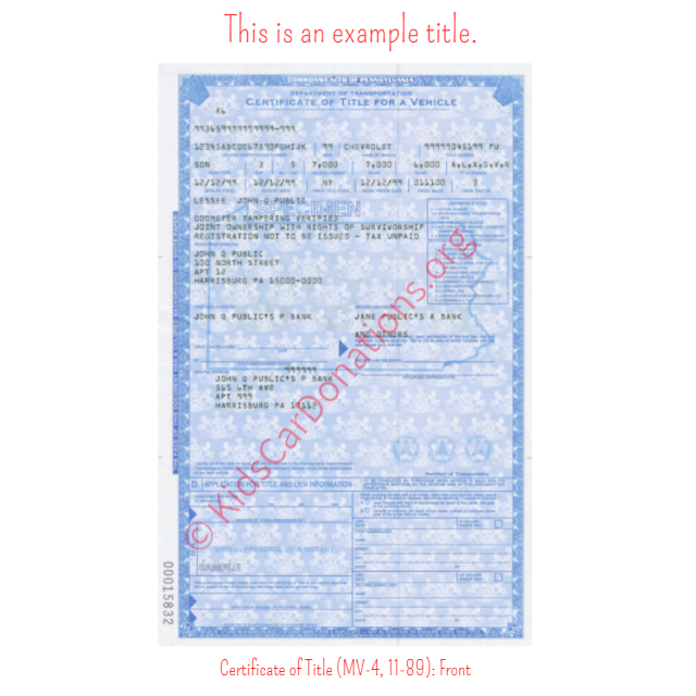 Pennsylvania Vehicle Titles | Kids Car Donations