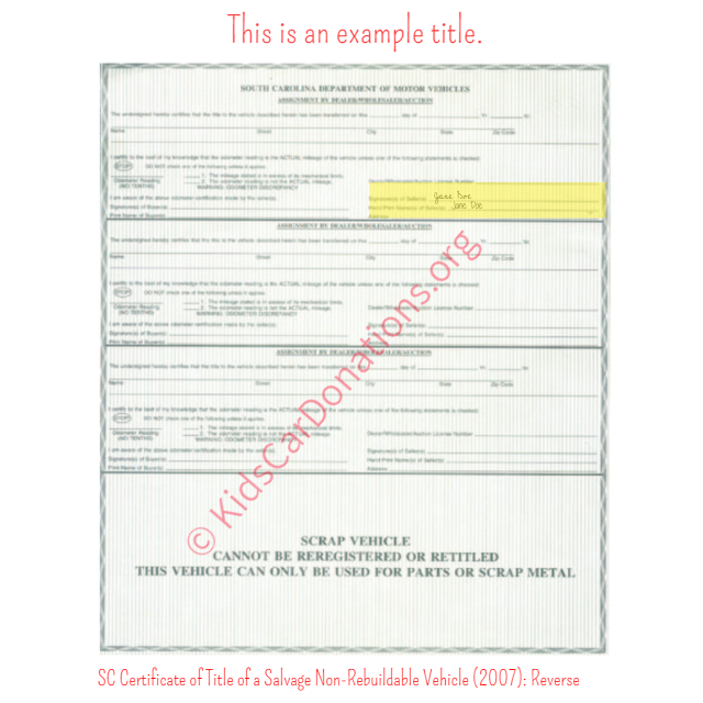 South Carolina Vehicle Titles | Kids Car Donations