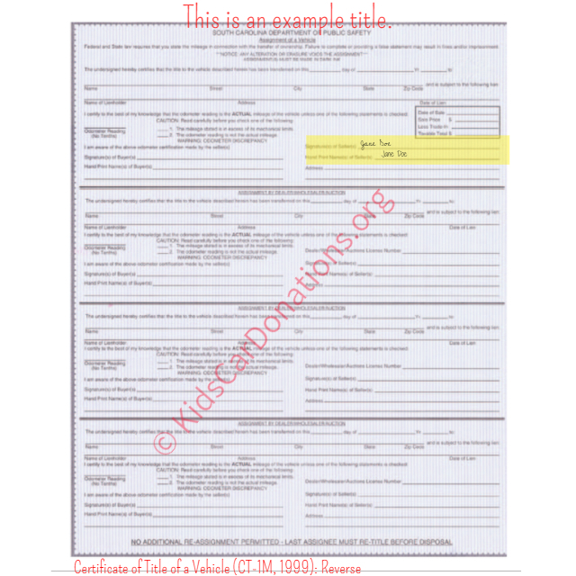 South Carolina Vehicle Titles | Kids Car Donations