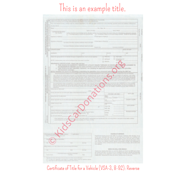 Virginia Vehicle Titles | Kids Car Donations